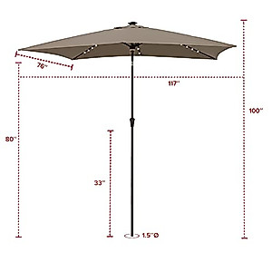 FLAME&SHADE 6.5 x 10 ft Rectangular Solar Powered Outdoor Market Patio Table Umbrella with LED Lights and Tilt, Taupe