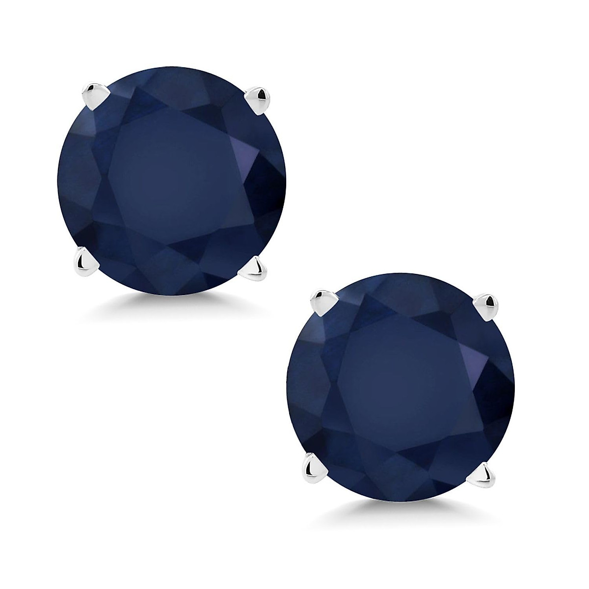 Gem Stone King 14K White Gold Blue Sapphire Stud Earrings For Women | 2.00 Cttw | Gemstone Birthstone | Round 6MM | Gold Earrings for Women