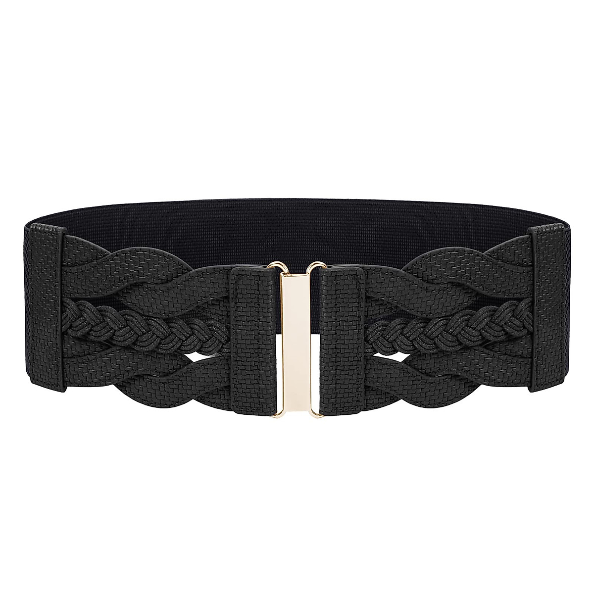 GRACE KARIN 50s Retro Wide Belts Elastic Woven Bohemia Cinch Belts for Women Dresses Black S