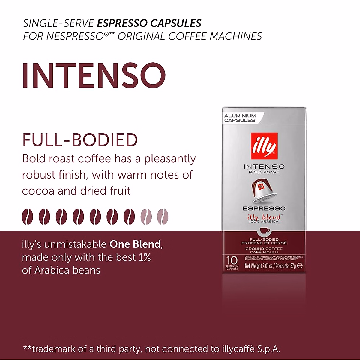 Illy Espresso Nespresso Compatible Single Serve Capsule Coffee Pods - Intenso Bold Roast - 100 Count