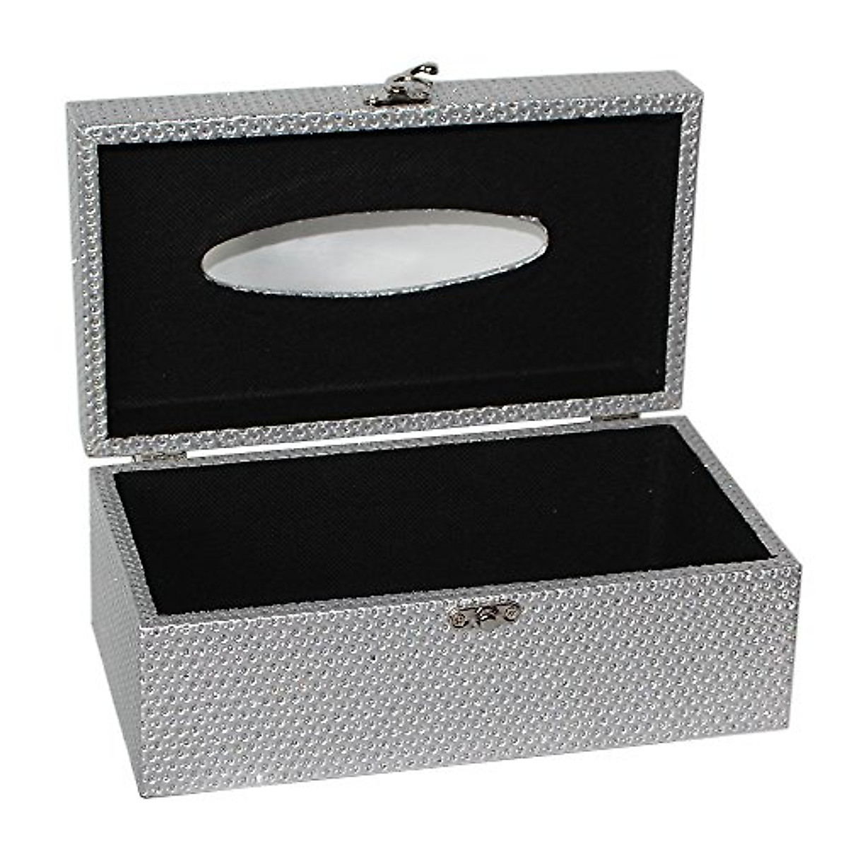 MODE HOME Rectangular Wooden Tissue Box Cover Silver Glitter Leather Tissue Box Holder with Metal Clasp for Living Room, Bathroom, Bedroom, Dryer Sheet Holder for Laundry Room Decor