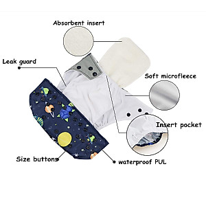 Hi Sprout One Size Adjustable Washable Reusable Pocket Cloth Diapers for Baby Girls and Boys 2pcs,Wonderland