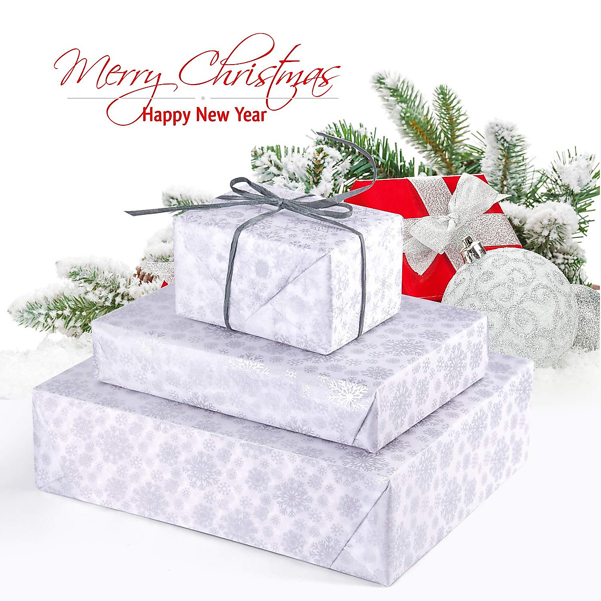 FEPITO 100 Sheets Silver Snowflake Wrapping Paper Big Size Christmas Tissue Paper for DIY and Craft, Gift Bags Decorations (14 x 20 Inch)