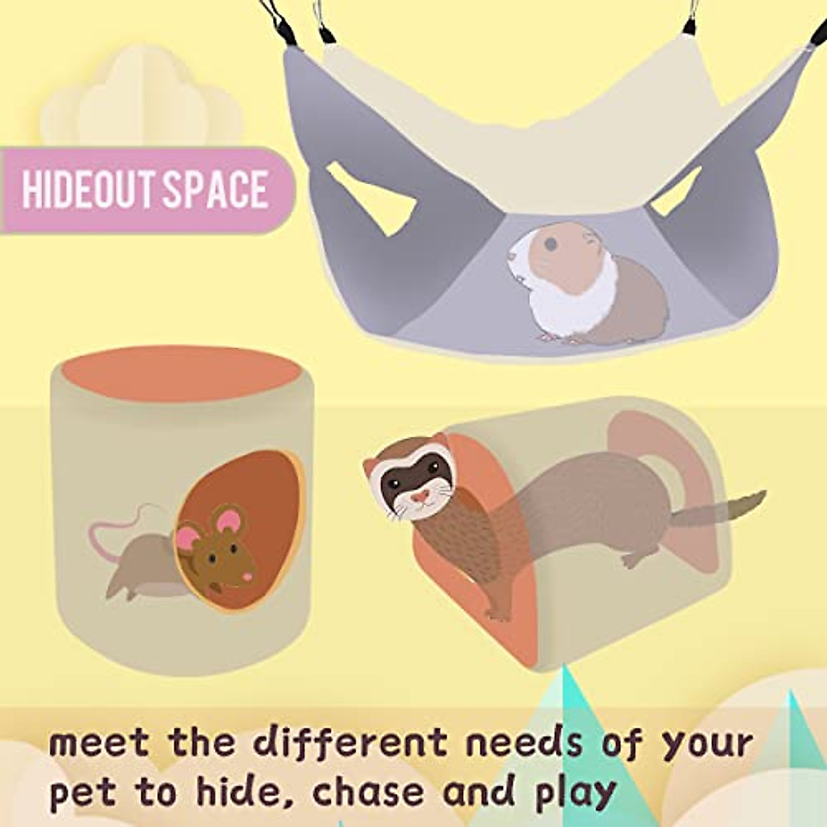 EAEDMY Guinea Pig Rat Ferret Tree Hole Bed and Hammock Tunnel, Ferret Hanging Bunk Bed Hammock, Parrot Bird Tree Hole, Small Animals Hideout and Soft Bed (1.Tree Hole Bed and Hammock)