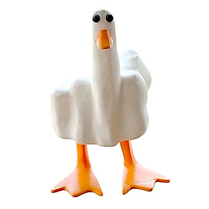 Middle Finger Duck You Figurine Middle Finger Desk Decor Funny Garden Decor Statues Figurines Ornaments for Home, Patio, Lawn, Yard, Office, Outdoor Decorations, Garden Gifts (White+Yellow)