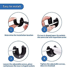 Rise age Stainless Steel Closet Rod Brackets, 1 Inch Diameter Closet Rod Support 2 Pcs, Heavy Duty Curtain Rod Holder, Black End Support for Closet Rod with Screws