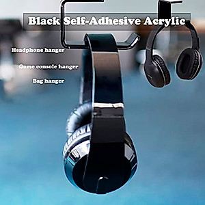 Yovimak Multifunctional Acrylic Stand, Headphone Stand Headphone Holder Adhesive Gaming Headset Hook for Most Headphones/Game Controllers, Universal Desktop Wall Mount Hook for Handbag (Black)