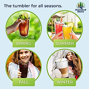 Insulated Drinking Glasses 16oz 4-pack - Made in USA Great for Iced Coffee & Hot Drinks, Clear Double Wall Plastic Tumbler Cups, Microwave, Freezer & Top Rack Dishwasher Safe Reusable Cups