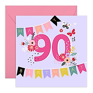 CENTRAL 23 - Cute 90th Birthday Card for Women - 'Happy 90th Birthday ' - Sweet Birthday Card for Her - Fun Birthday Card for Him - Comes with Cute Stickers