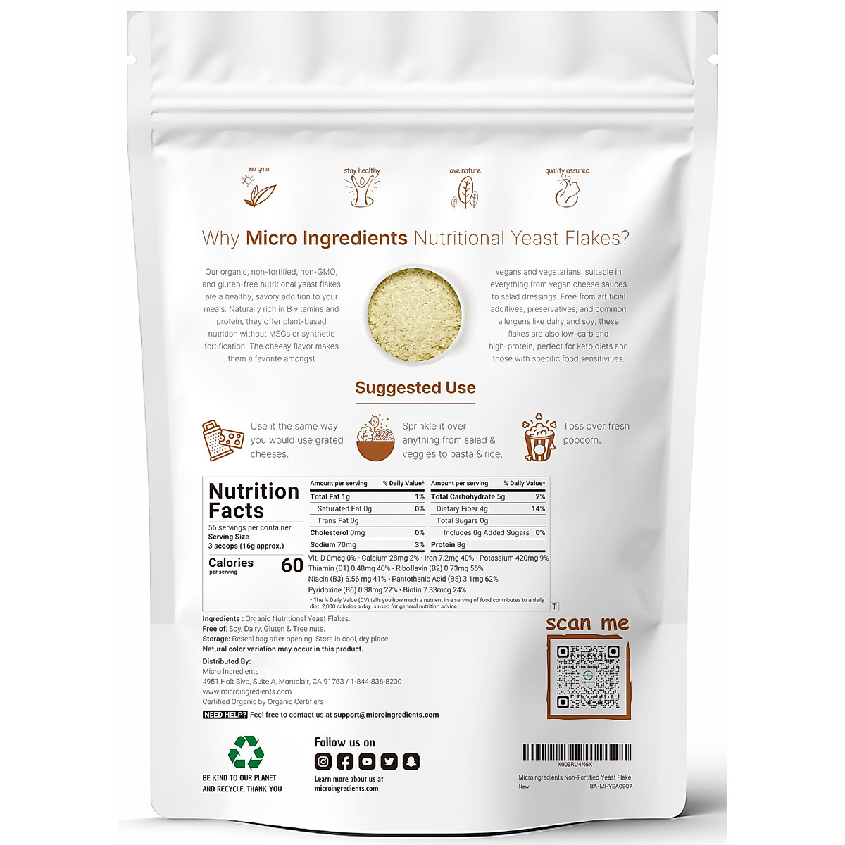 Organic Non-Fortified Nutritional Yeast Flakes, 2 Pounds | Rich in Vegan Protein, B Vitamins & Beta-glucans | Keto Friendly, Dairy Free Cheese Substitute, Non-GMO, Gluten Free