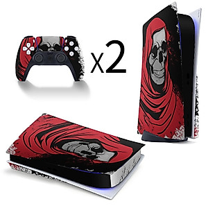 Grim Reaper in Red Robe Portrait Full Protective Skin Cover Design Wrap Decal Sticker Compatible with PS5 Disk Version Console and Controller