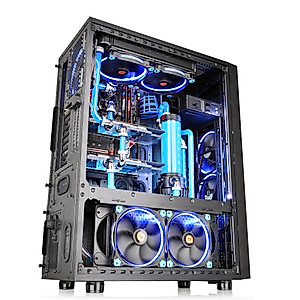Thermaltake Core X71 Tempered Glass Edition SPCC ATX Full Tower Tt LCS Certified Gaming Computer Case with 2 140 Blue Front Fan + 1 140 Black Rear Fan Pre-Installed CA-1F8-00M1WN-02