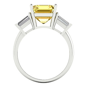 Clara Pucci 3.50 ct Asscher cut 3 stone Solitaire Natural Yellow Citrine Engagement Promise Anniversary Bridal Ring 18K White Gold 5