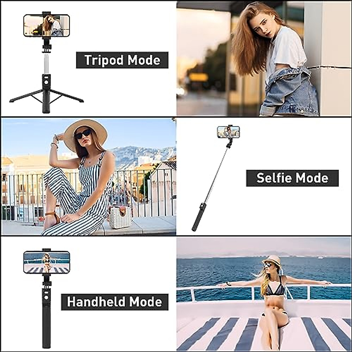 LOSODONA 44" Selfie Stick Tripod Cell Phone Tripod Bluetooth Selfie Stick Wireless Remote Tripods Compatible iPhone 14 13 12 pro Max, Android Samsung S23 S22(Black)