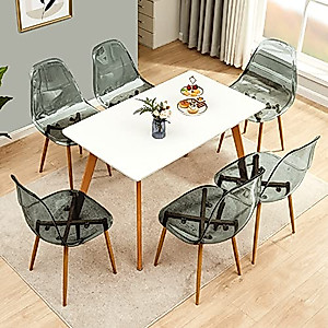 GreenForest Acrylic Ghost Chairs Set of 4, Dining Kitchen Room Chairs with Crystal Seat, Modern Shell Lounge Chair, Greyish Green