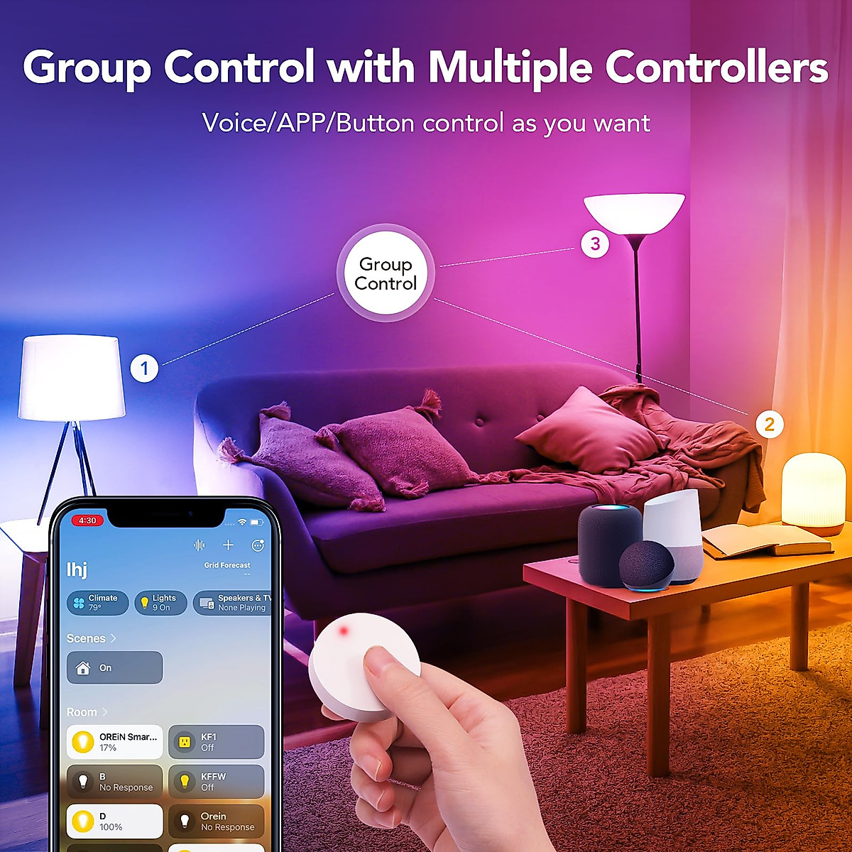 OREiN Matter Smart Light Bulb, Smart Light Bulbs Work with Apple Home, Alexa, Google Home, SmartThings, A19 Color Changing Light Bulbs 2.4Ghz WiFi, 800 Lumens Equivalent 60W 4Pack