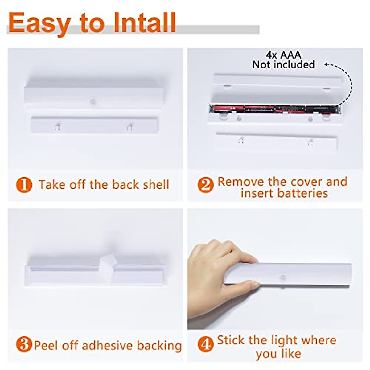 Closet Lights Motion Sensor Under Cabinet Lights Battery Operated 2 Pack Night Light Bar, LED Lights Wireless Stick-on Anywhere, Safe Lights for Kitchen Closet Cabinet Wardrobe Stairs Bedroom (Warm)