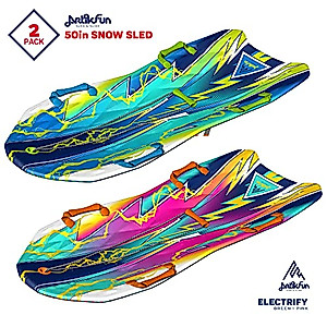 Artikfun Premium Recreational Winter Foam Snow Sled 2-Pack | Tow Rope and Handles | Sized for Youth and Adults | Contoured Deck Design | 50in-127cm Design Length |