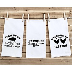 Set of 3 Farmhouse Style Flour Sack Towels Kitchen Hand Tea Dish Towel Rustic Black White Gift for Farmer Dad Mom Men Women Wife Husband Family