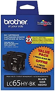 Brother LC65HYBK2 High-Yield 2-Pack -Ink Cartridge, 900 Page-Yield, Black