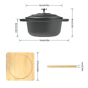 Pre-seasoned Cast Iron Mini Round Cocotte Set, 0.5QT Mini Dutch Ovens with Lids and Bamboo Trays, Dia.4.8 inch, Set of 2, Black
