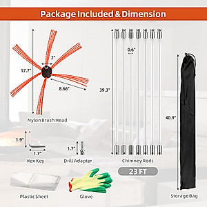 23 Feet Chimney Sweep Kit Chimney Cleaning Kit Chimney Brush, Rotary Chimney Cleaner Tool Kit with 7 Nylon Flexible Rods, Chimney Cleaning System Driven by Drill for Sweeping Fireplace Flue