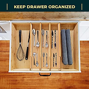 OBADUN Kitchen Drawer Dividers Adjustable Bamboo Dividers For Kitchen Drawers Expandable Utensil Drawer Organizer Drawer Separators Wooden Drawer Dividers 17-22 Inches Pack 4 Expandable Organizer