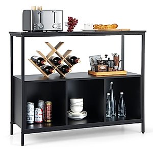 Giantex Buffet Sideboard, Wooden Cupboard, Kitchen Pantry w/Spacious Countertop, Large Open Shelf, 3 Cube Storage Cabinet, Sturdy Rustproof Steel Frame, Modern Stationary Island, Black