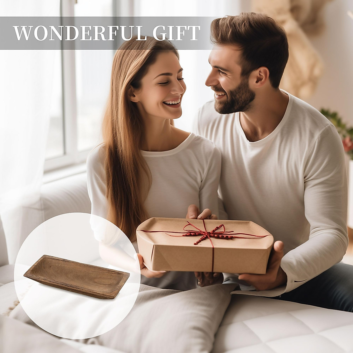 Hanobe Decorative Wooden Dough Bowl: Wood Table Centerpiece Decorations Rustic Natural Candle Holder Tray Trough for Dining Room Kitchen Decor, Brown