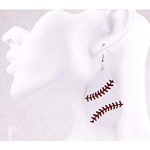 StylesILove Womens Teen Girls Baseball Teardrop Leather Dangle Earrings (White)