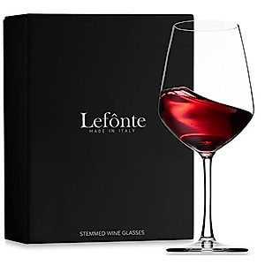 Lefonte Wine Glasses, Italian Red Wine Glasses Set, 18oz Clear Wine Glasses, Wine Glass Cups, Set of 2 - Made In Italy