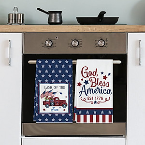 AnyDesign Patriotic Kitchen Dish Towel 18 x 28 4th of July Stars Stripes Dishcloth American Flag Decorative Hand Drying Tea Towel for Independence Day Memorial Day Cooking Baking, 4Pcs