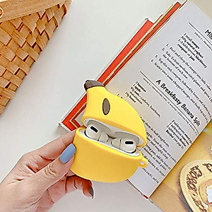 AirPods Pro Protective Case Creative Cute Banana Shape Yellow with Carabiner Silicone Compatible Waterproof Case