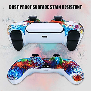 [2 Pack] Jusy Compatible with PS5 Controller Soft Silicone Skin, Sweat-Proof Dust-Proof Anti-Slip Case Cover Protective Accessories Set for PS5 DualSense Controller, with 10 Thumb Grips (Graffiti)