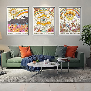 GemZono 3 Pieces Tarot Sun Moon & Stars Adult Diamond Painting Kit, 5D Diamond Art Round Full Diamond Painting Kit, Polka Dot Diamond Digital Painting Kit for Beginners (11.8x15.7in)