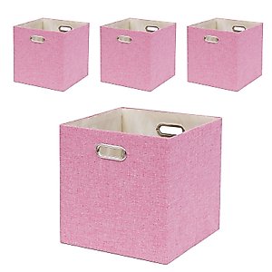 Fboxac Pink Cube Storage Organizer Bins 13x13x13 Inch, 4 Pack Collapsible Organization Baskets with Handles, Thick Fabric Foldable Storage Box, Storage Baskets for Kallax Shelf Bookcase Closet Cabinet