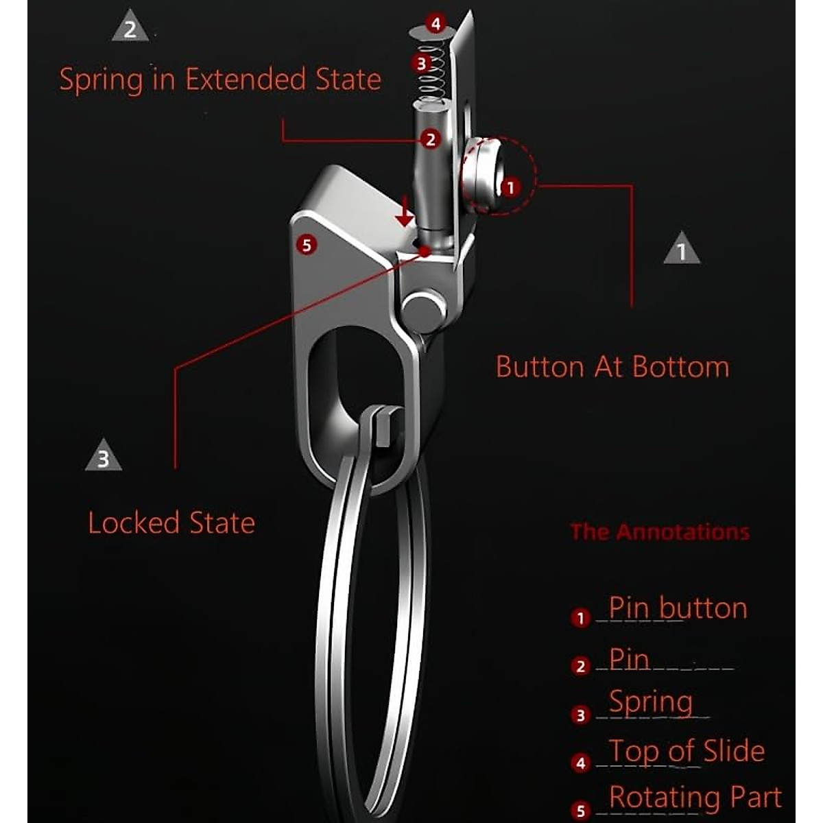 Mortise Lock Design Titanium Key Belt Clip Keychain Clip Belt Loop Key Chain Holder Key Hook for Pants Purse Belt Key Clasp With One Ti ring (Patented)