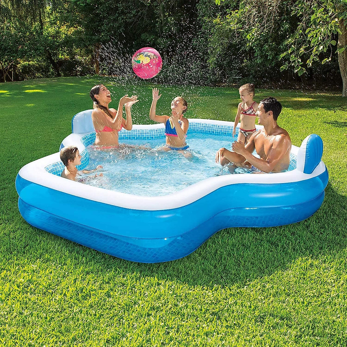 Elegant Family Pool 10 Feet Long 2 Inflatable Seats with Backrests. New Version