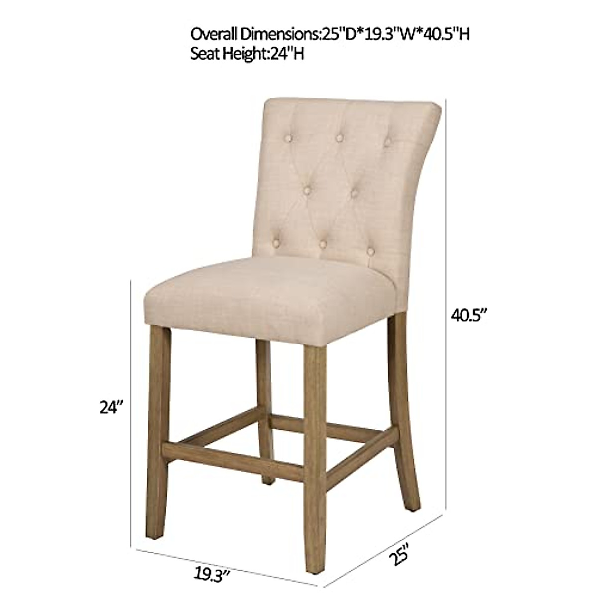 Ball & Cast Counter Height Stool Barstool 24 Inch Seat Height Beige Set of 2