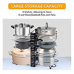 XSUPER Pots and Pans Organizer for Cabinet, Adjustable 8 Tier Pot Rack Organizer with 3 DIY Methods, Kitchen Pan Organizer Rack for Under Cabinet, Pot Lid Holder for Kitchen Organization & Storage