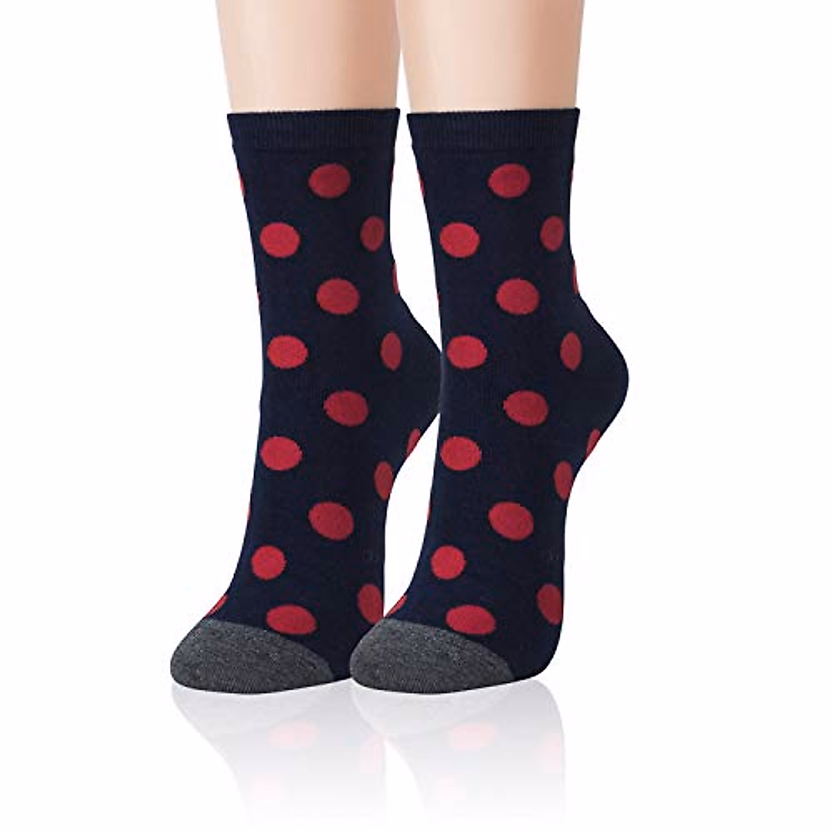 kikiya socks Women Crew | 4-6 Pairs Smiley Face Print Red Heart Preppy Design Fruit Graphic Cute Girls Cotton Socks | US 6-8