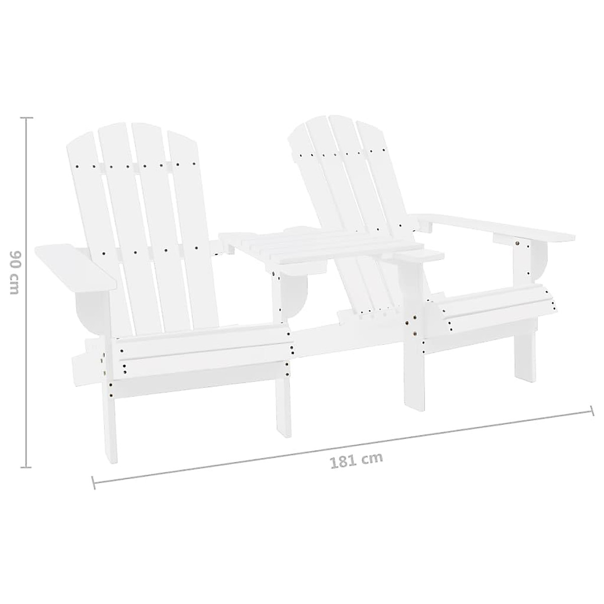 Tidyard Patio Adirondack Chairs with Tea Table Solid Wood Fir White Outdoor Fire Pit Chair Wooden Garden Armchair for Porch Pool Lawn Deck Backyard Balcony Outdoor