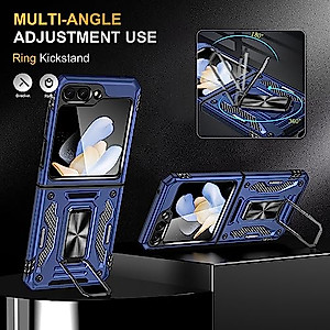 AKABEILA Case for Samsung Galaxy Z Flip 5(5G) Case Cover Soft TPU PC Slim Non-Slip Carbon Fiber Phone Case Rotate Stand Slide Camera Protection Navy Blue