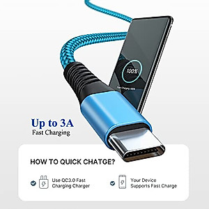 USB C Cable 3A Fast Charging 6FT 3Pack Nylon Type C Phone Charger Cord for Samsung Galaxy S22 S21 S20 S10 A02s A10e A11 A12 A20 A21 A32 A42 A52 Z Fold 4, Tablet, LG K92 K51, Moto, PS5
