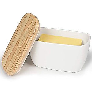 HAOTOP Porcelain Butter Dish Perfect for 4 Sticks of Butter,Butter Container Large Ceramics Butter Holder with Lid (White)