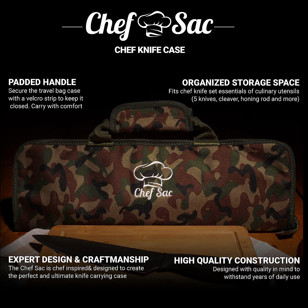 Chef Sac Chef Knife Roll Bag Case with 8-Pack Knife Guards Included