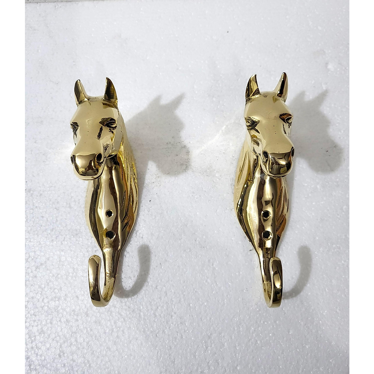 Brass Horse Head Wall Mount Hooks Set of 2 Pieces Sculpture Unique A Excellent Item for Home | Office | Restaurant Decorative Item Statue Coat Hook by INDIAART12