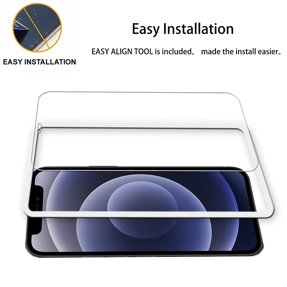 HKKAIS Screen Protector For iPhone 12 mini Tempered Glass 2-Pack Camera Lens Protector Film 2-Pack with Easy Alignment Tool