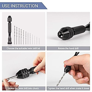 QEZEZA Hand Drill Micro Mini Drill Bits Set of 12 Pcs hand drill manual for jewelry drill, Assembling, Model Making, DIY Woodworking
