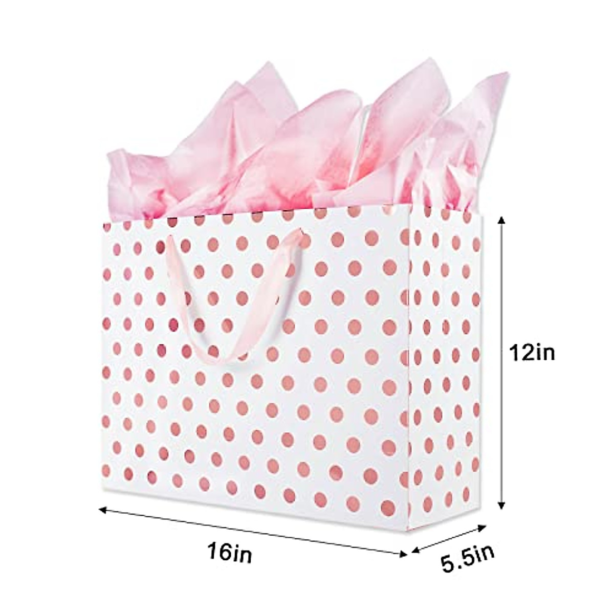 Plauthus 16" Extra Large Gift Bags for Presents with Tissue Paper for Birthday Party and Baby Shower (4 Packs, Gold, Rose Gold, Blue, Red metallic dots)